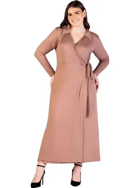 24SEVEN COMFORT APPAREL Collared Wrap Maxi Dress - Mocha