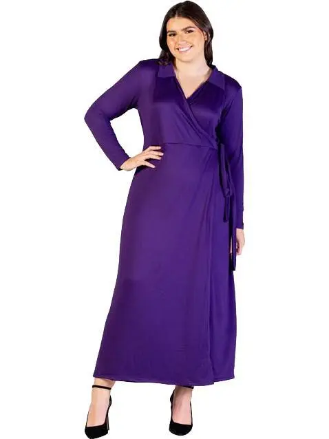 24SEVEN COMFORT APPAREL Collared Wrap Maxi Dress - Purple