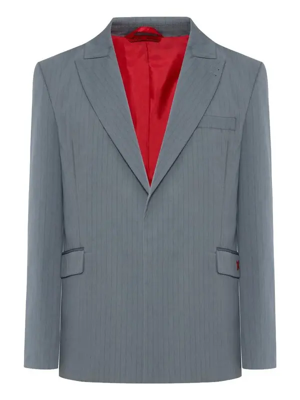 PCFG Cotton Blend Striped Woven Blazer - Grey