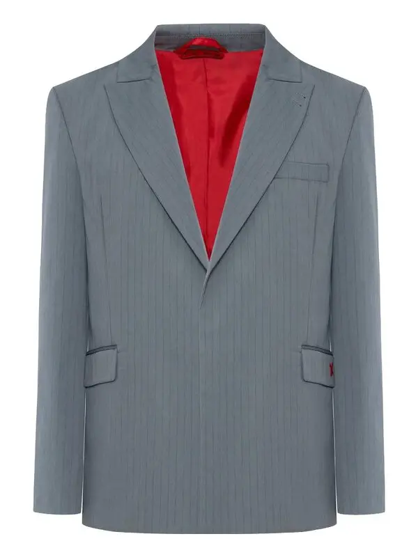 PCFG Cotton Blend Striped Woven Blazer - Grey