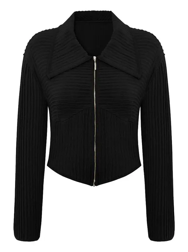 PCFG Fitted Knit Cardigan With Collar And Zip Closure - Black