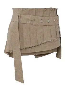PCFG Linen Blend Pleated Mini Skirt With Belt - Beige