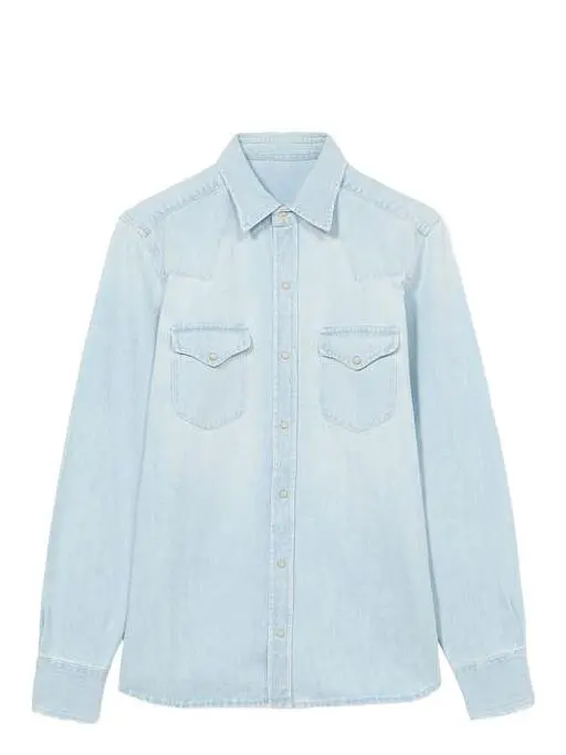 FORTELA Texj Texan Bleach Wash Denim Shirt - Pale Blue