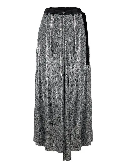 PCFG Sequined Skirt With Contrast Waistband And Slit - Black
