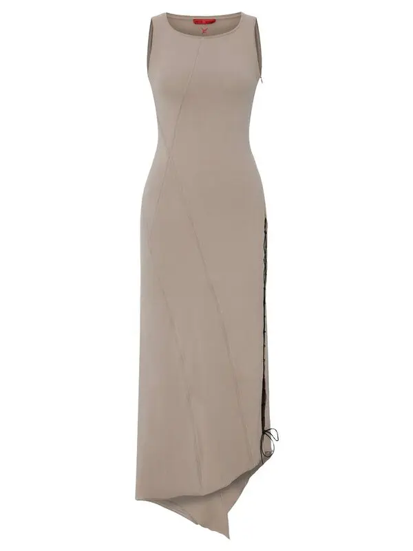 PCFG Cotton Long Dress With Slit - Beige