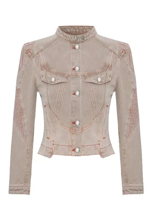 PCFG Pure Cotton Faded Motorcycle Jacket - Beige