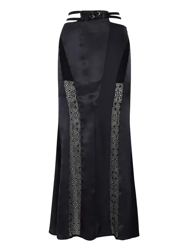 PCFG Pure Silk Maxi Skirt With Lace Insets - Black