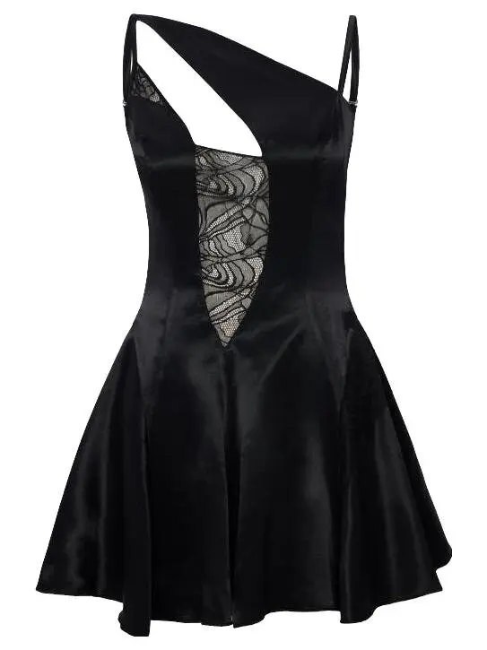 PCFG Asymmetrical Lace Detail Mini Dress - Black