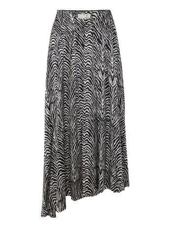 PCFG Pure Silk Zebra Print Asymmetrical Skirt - Black