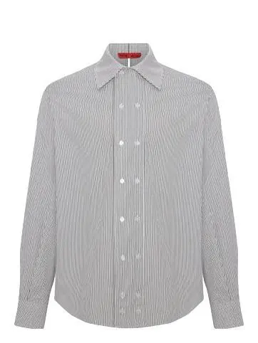 PCFG Cotton Blend Striped Woven Shirt - Grey