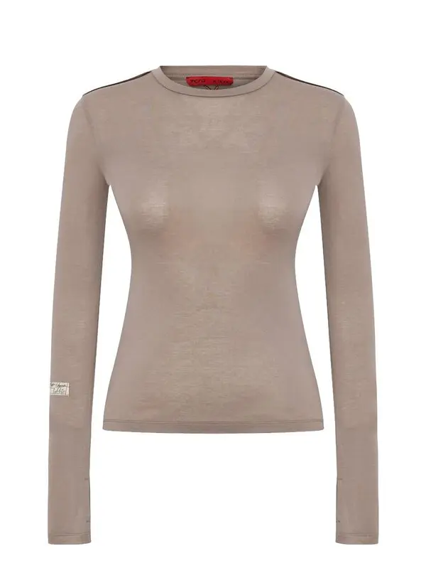 PCFG Silken Touch Sheer Long-sleeve Top - Beige