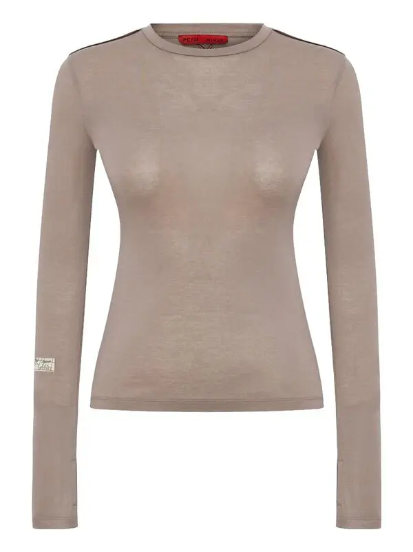 PCFG Silken Touch Sheer Long-sleeve Top - Beige