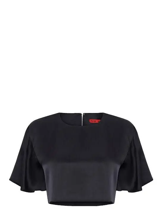 PCFG Pure Silk Oversized Crop Top - Black