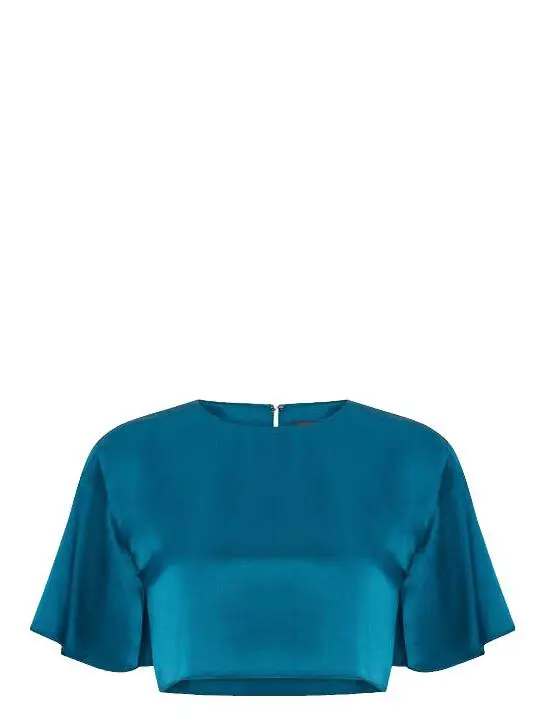 PCFG Pure Silk Oversized Crop Top - Blue