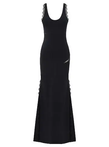 PCFG Fitted Maxi Dress With Lace Trim - Black