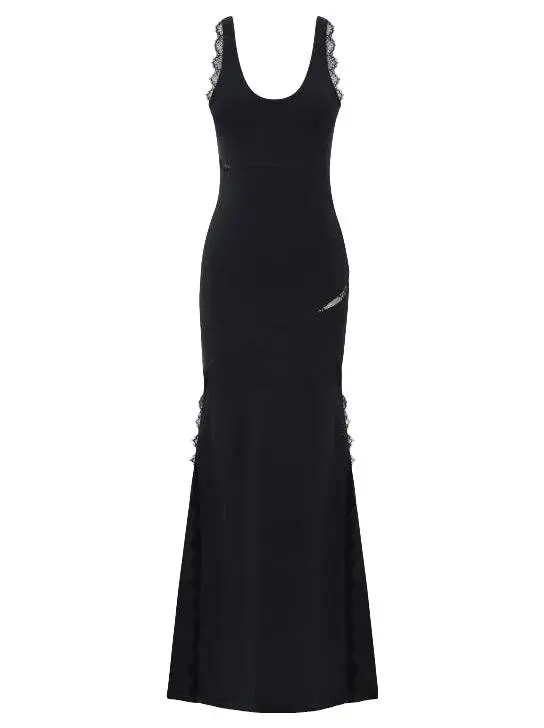 PCFG Fitted Maxi Dress With Lace Trim - Black