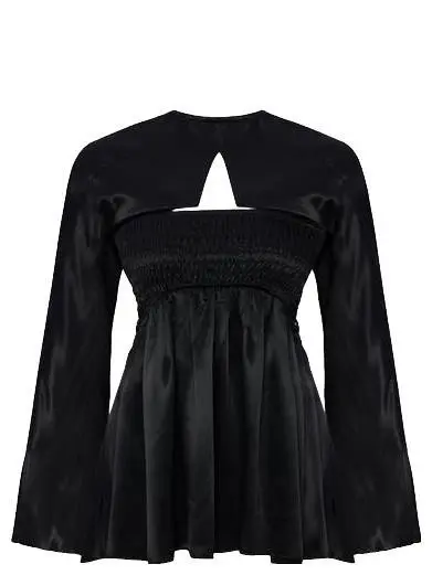 PCFG Long Sleeve Mini Dress With Open Back And Tie Detail - Black