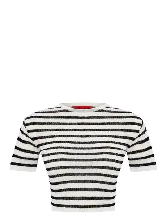 PCFG Striped Short Sleeve Knit Top - Black