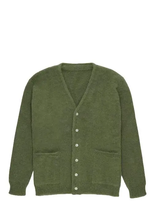 FORTELA Patch Pocket Mohair Wool Cardigan - Green