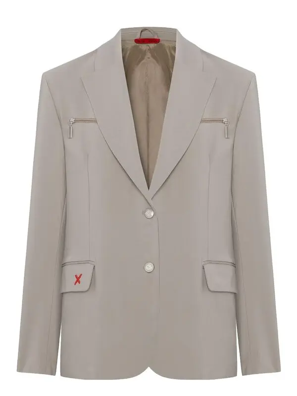 PCFG Cotton Zip Detail Woven Blazer - Beige