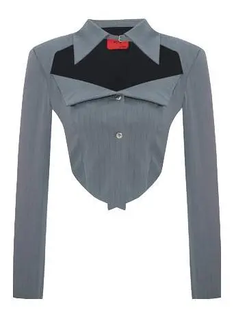 PCFG Woven Striped Shirt With Metal Button - Gray