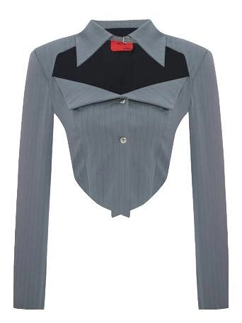 PCFG Woven Striped Shirt With Metal Button - Grey