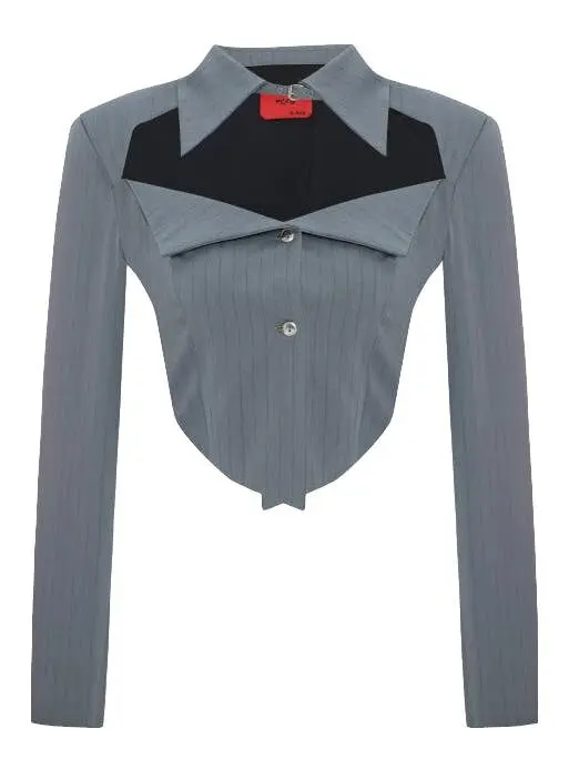 PCFG Woven Striped Shirt With Metal Button - Grey