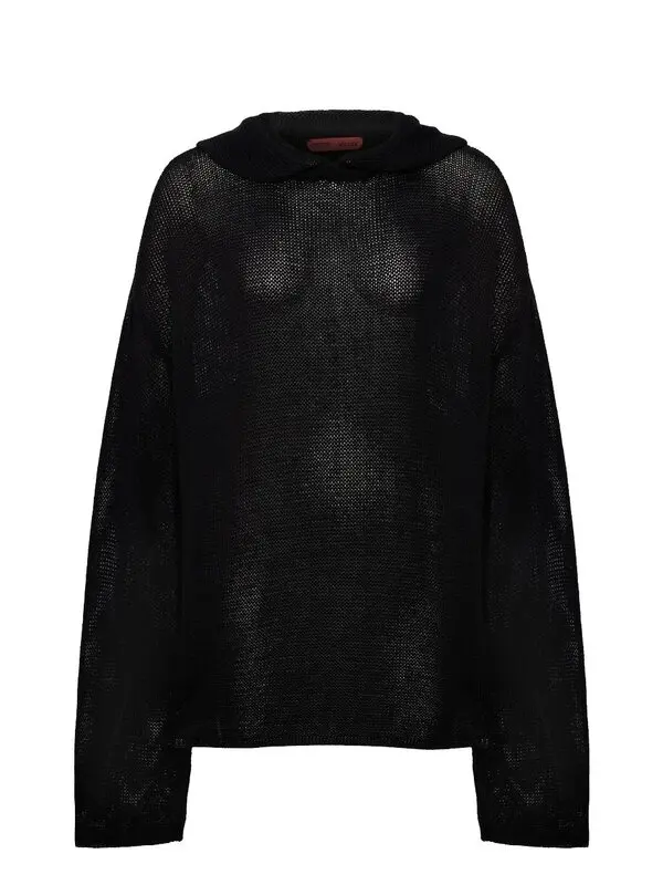 PCFG Cotton Blend Knitted Hoodie With Woven Patch - Black