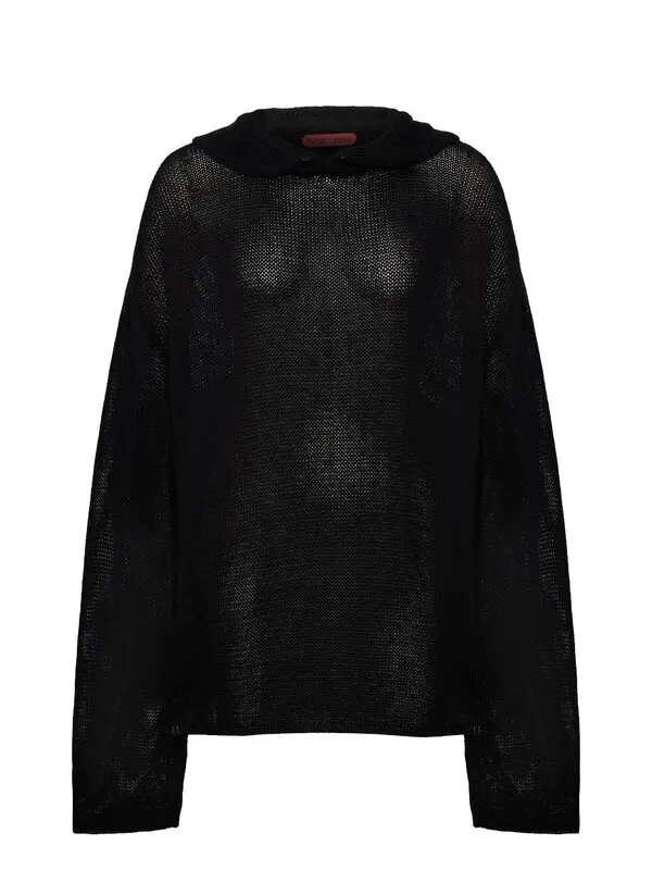PCFG Cotton Blend Knitted Hoodie With Woven Patch - Black
