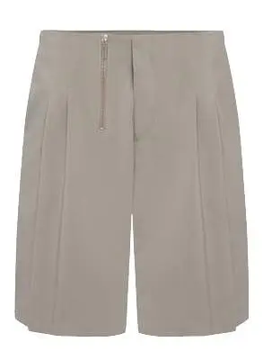 PCFG Cotton Woven Shorts With Double Front Pleats And Zip Detail - Beige