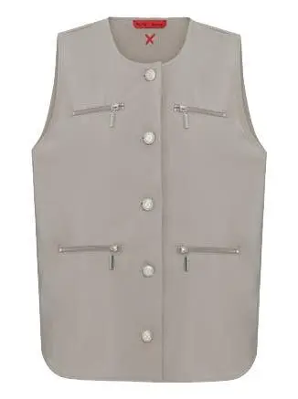 PCFG Cotton Woven Vest With Zip Detail - Beige