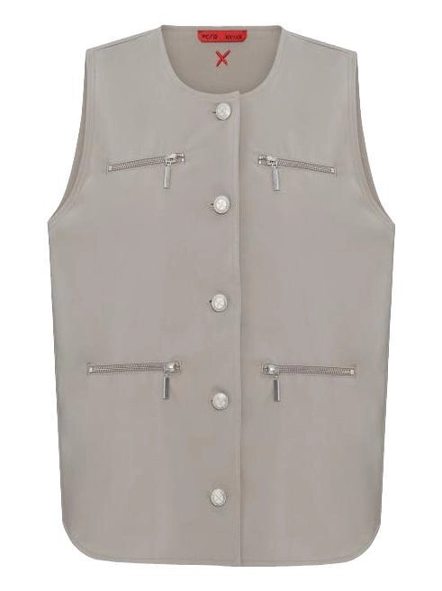 PCFG Cotton Woven Vest With Zip Detail - Beige