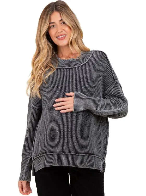 PINKBLUSH Oversized Maternity Sweater With Side Slits - Black