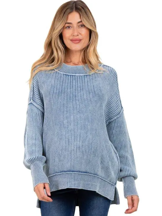 PINKBLUSH Oversized Sweater With Side Slits - Blue