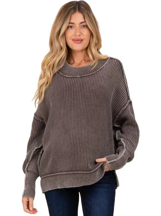 PINKBLUSH Oversized Maternity Sweater With Side Slits - Brown