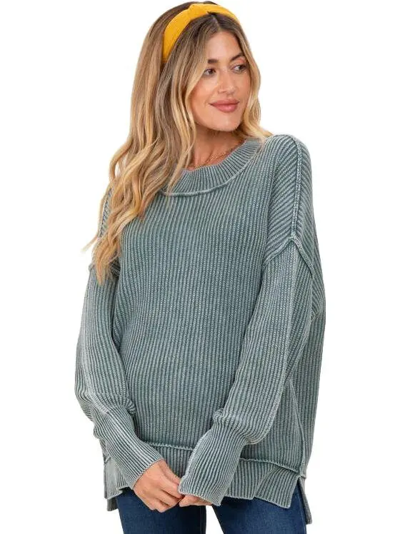 PINKBLUSH Oversized Maternity Sweater With Side Slits - Jade