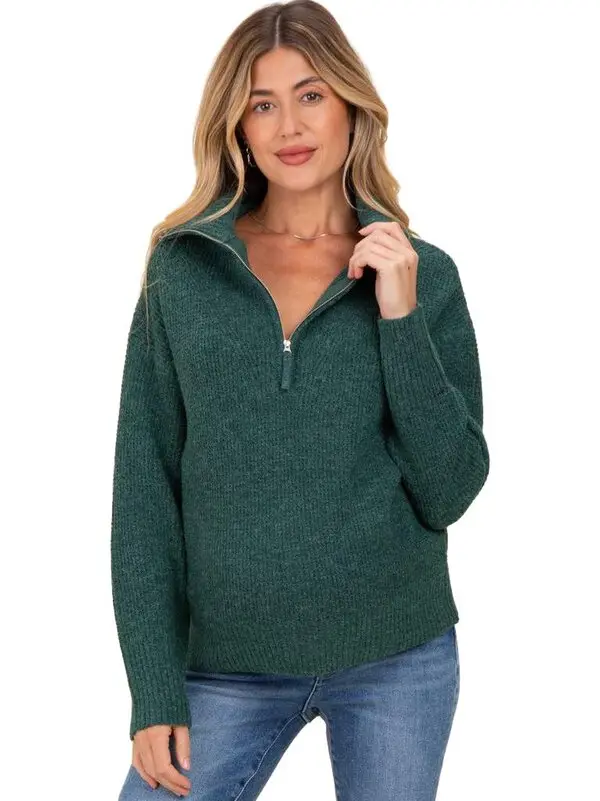 PINKBLUSH Half Zip Pullover Sweater - Green