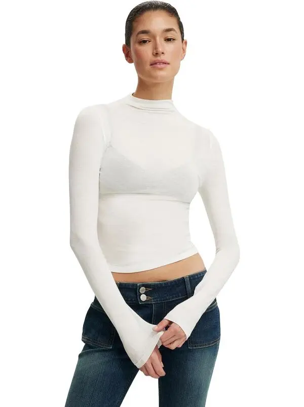 COTTON ON Base Layer Mock Neck Long Sleeve - Vintage White