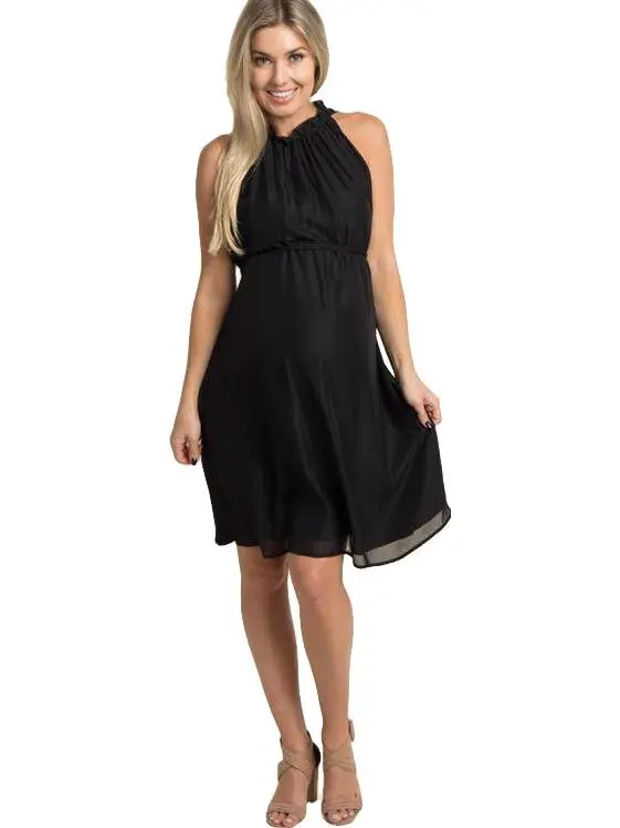 PINKBLUSH Chiffon High Neck Maternity Dress - Black