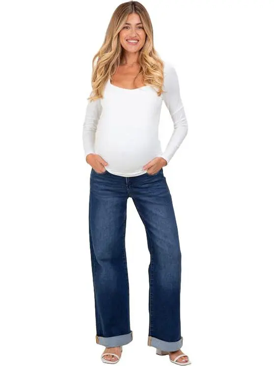 PINKBLUSH High-rise Wide-leg Maternity Jeans - Navy Blue
