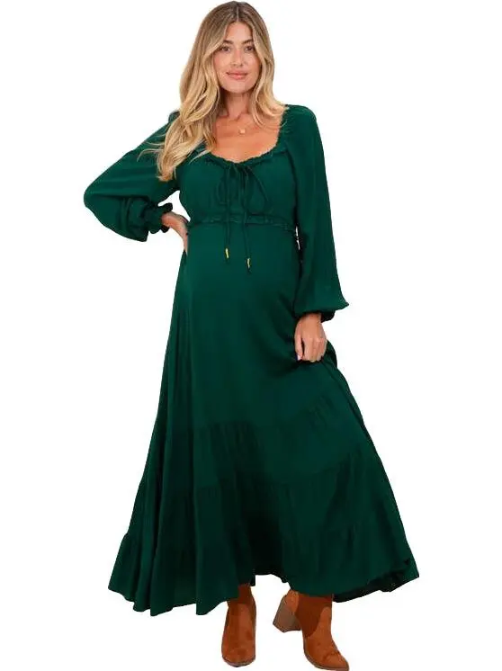 PINKBLUSH Ruffled Fit And Flare Maxi Dress - Forest Green