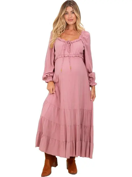 PINKBLUSH Ruffled Fit And Flare Maxi Dress - Mauve