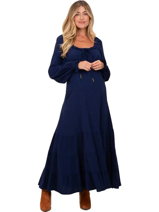 PINKBLUSH Ruffled Fit And Flare Maxi Dress - Navy Blue