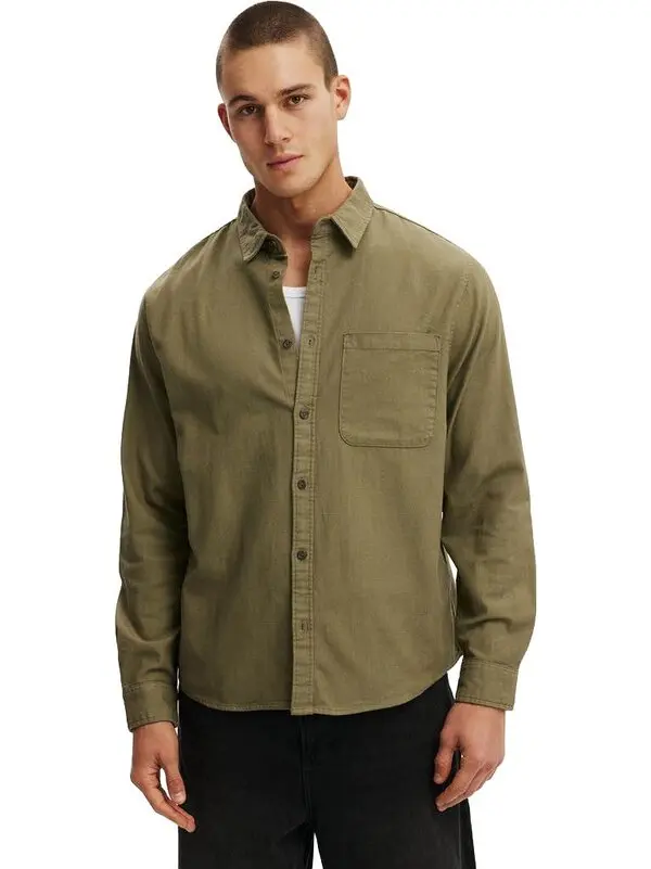 COTTON ON Lewis Long Sleeve Shirt - Washed Khaki