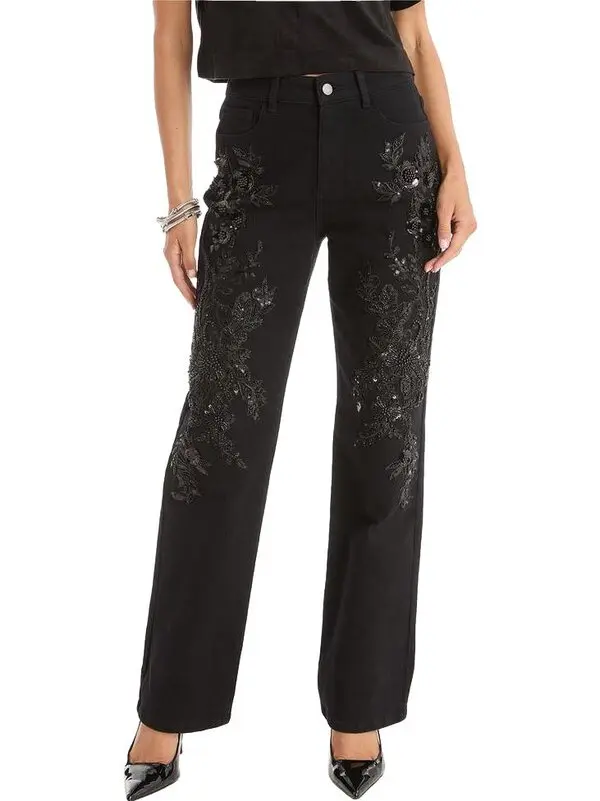 THE NOLI SHOP Floral Sequin Jeans - Black