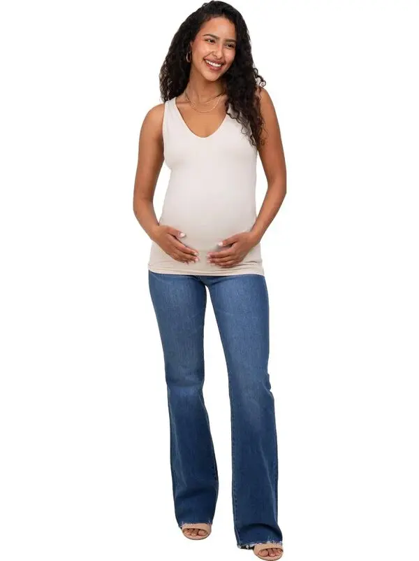 PINKBLUSH High Rise Raw Hem Bootcut Maternity Jeans - Navy Blue