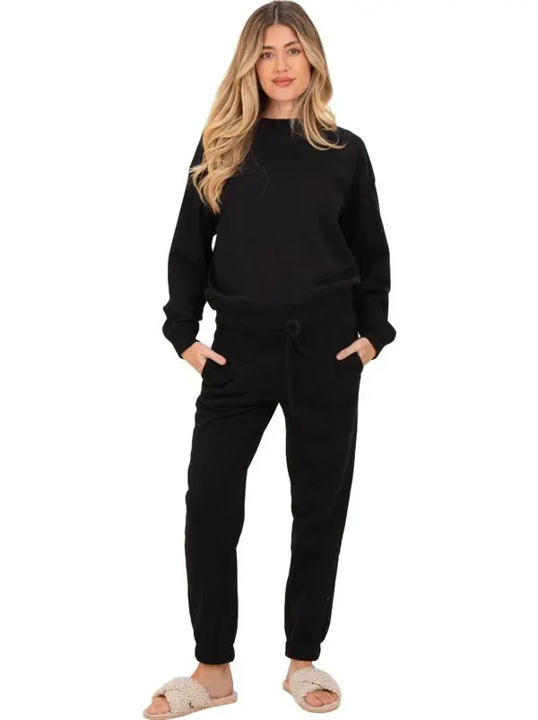 PINKBLUSH Fleece Long Sleeve Pullover & Jogger Set - Black