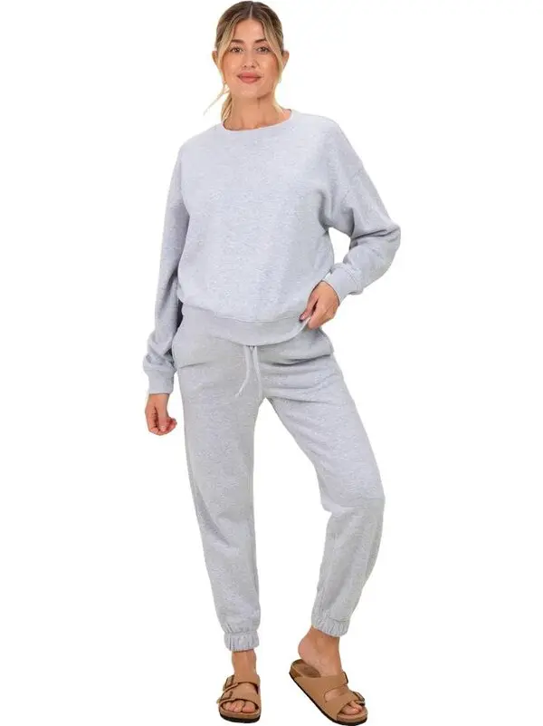 PINKBLUSH Fleece Long Sleeve Pullover & Jogger Set - Grey