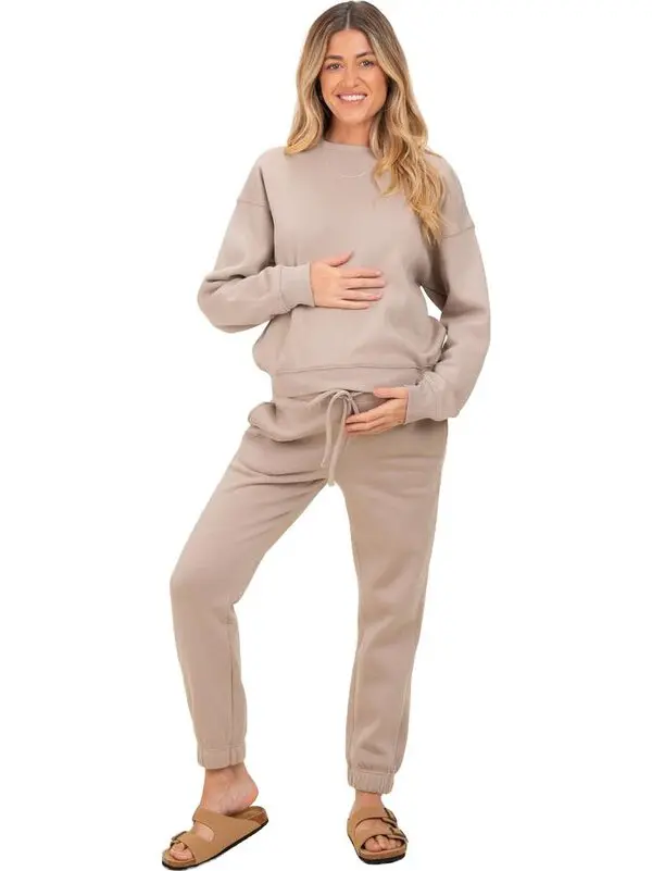 PINKBLUSH Fleece Long Sleeve Pullover & Jogger Set - Mocha