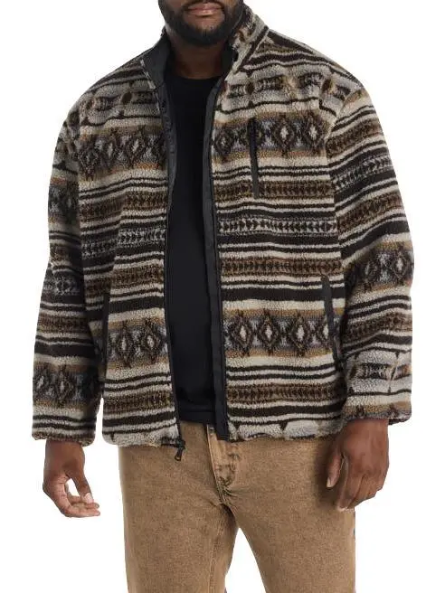TRUE NATION BY DXL Big & Tall Abstract Printed Fleece Jacket - Brown